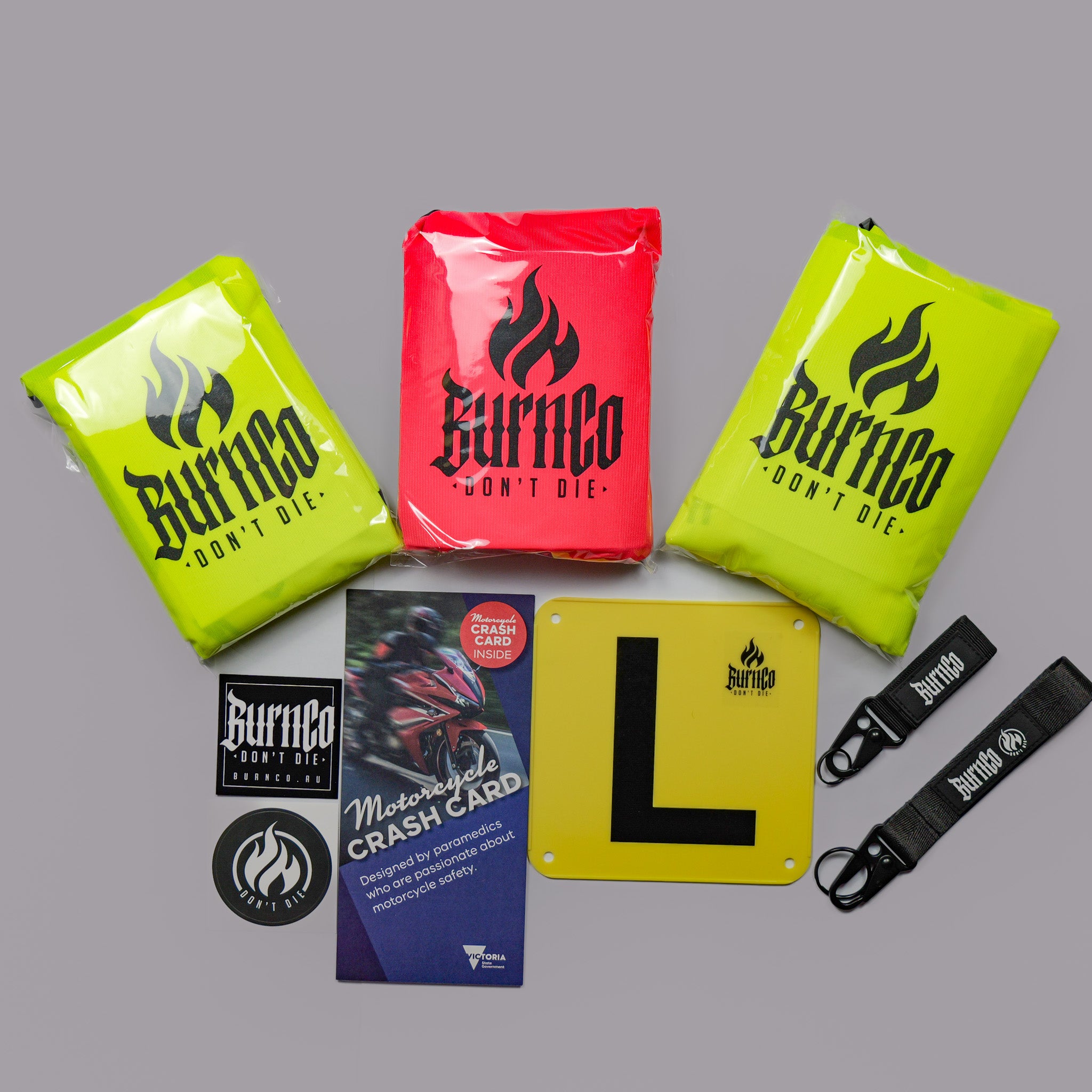 BurnCo Rookie Pack | Hi-Vis Motorcycle Safety Starter Kit